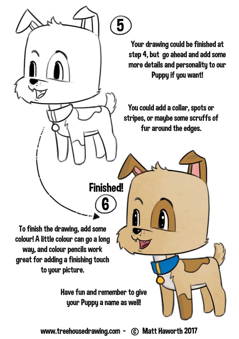 Learn how to draw a cartoon puppy in 6 easy steps! - Kiwi Families