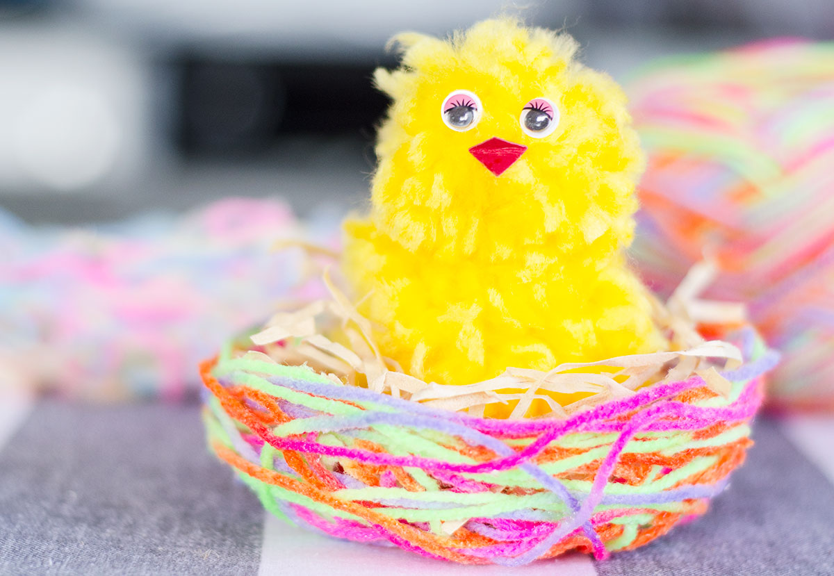 Easter wool basket and pompom chicken - Kiwi Families
