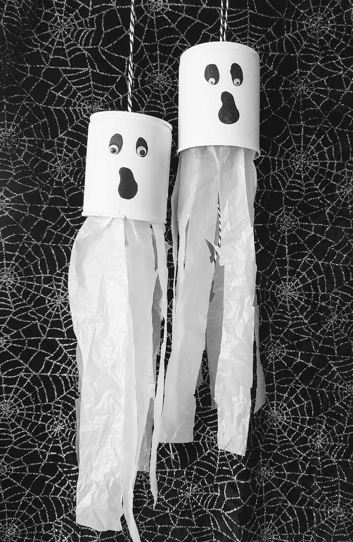 Halloween craft - upcycled tin ghosts and egg carton bat - Kiwi Families