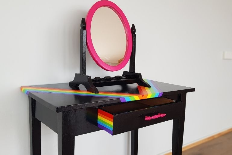 Upcycled Rainbow Dressing Table - Kiwi Families