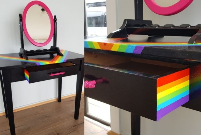 Upcycled Rainbow Dressing Table - Kiwi Families